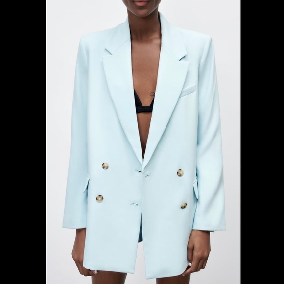 Zara | Jackets & Coats | Zara Sky Blue Flowy Blazer | Poshmark
